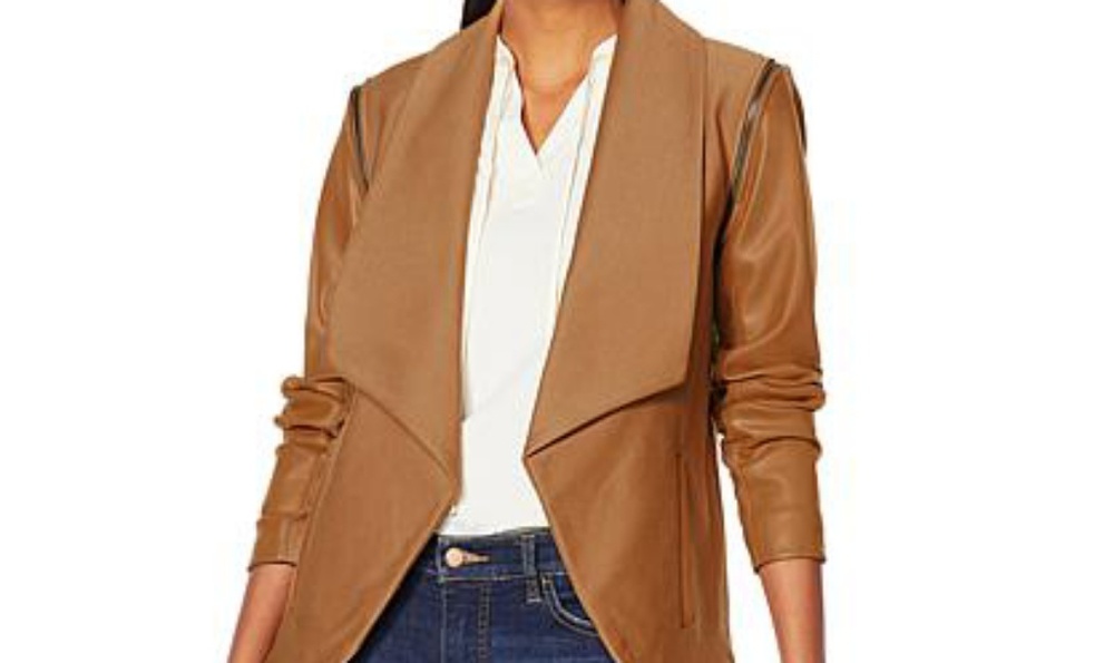 Faux Leather Waterfall Jacket/Cape Size Large - Gem